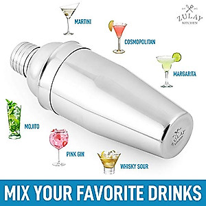 Zulay (24oz) Cocktail Shaker - 18/8 Stainless Steel Martini Shaker With Built-in Strainer - Professional Grade Martini Shaker and Strainer For Bartending & Homebars (Silver)