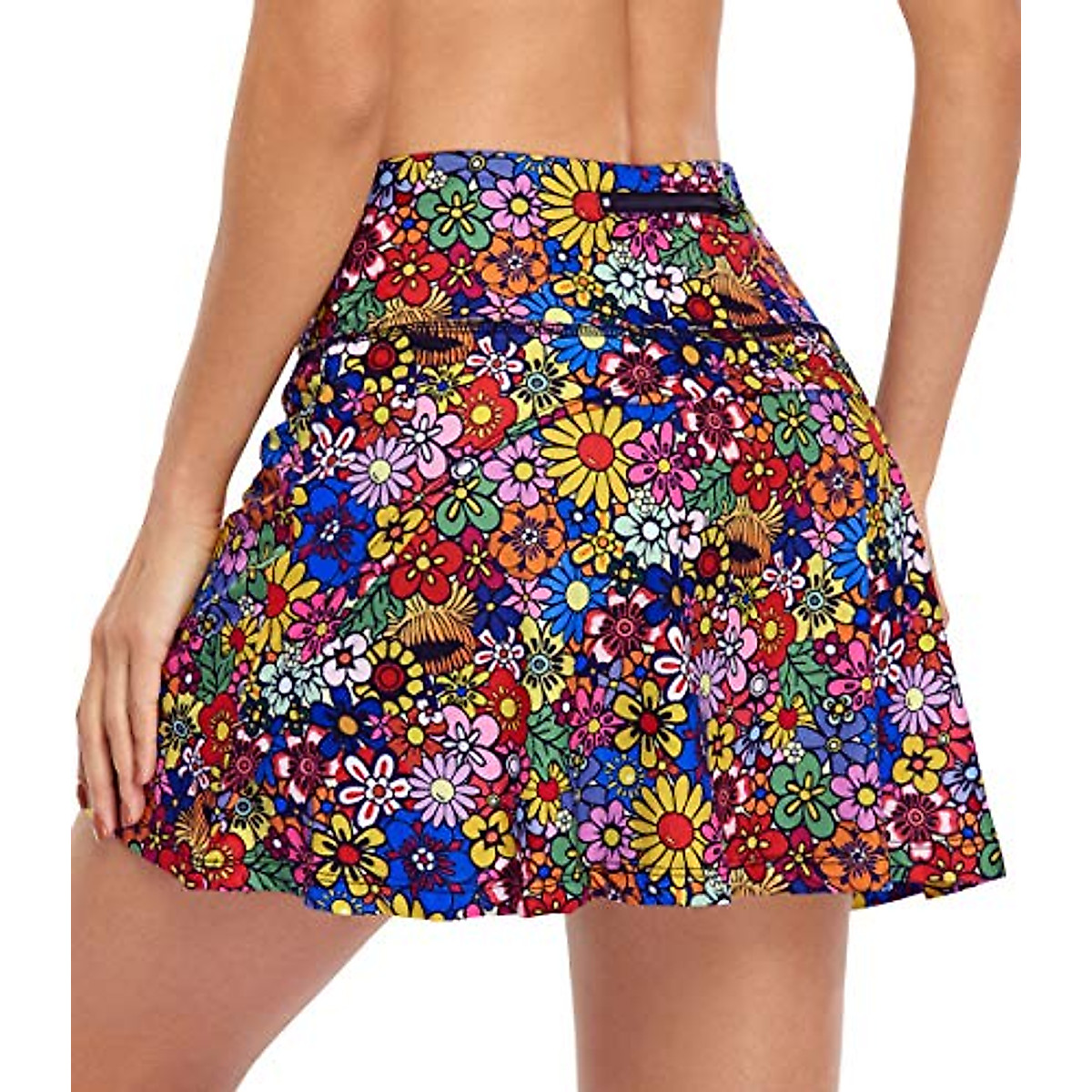 Fulbelle Tennis Skirt with Shorts, Cute Casual Summer Athletic Golf / Running Skorts with Pockets for Women, Colorful Flower Large