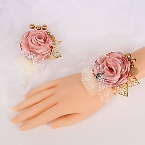 WANLIAN Rose Wrist Corsage Wristlet Band Bracelet Boutonniere,Wrist Corsage Hand Flowers Decor for Wedding Bridal Prom Party Accessories (Pink)