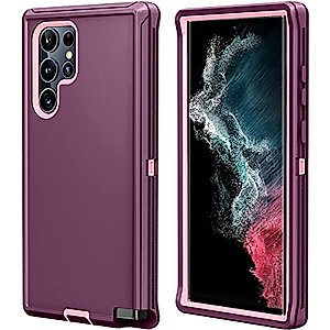 Qinmay for Samsung S22 Ultra Case,Galaxy S22 Ultra Case 3-Layer Super Full Heavy Duty Body Bumper Cover/Shock Protection/Dust Proof for Samsung Galaxy S22 Ultra 5G 6.8 Inch (WindRed)