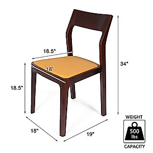 LUCKYERMORE Mid Century Morden Dining Chair Set of 2 Solid Wood Kitchen Chair Farmhouse Fully Assembled Upholstered Leather Cushion Heavy Duty Hold Up to 500 lbs
