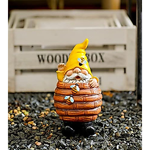 Garden Gnome Statue Decor Bee Solar Gnome Figurine in Resin Bucket with Solar LED Lights Garden Gnome Decoration for Patio Yard Lawn Porch Garden Gifts