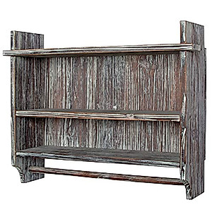 MyGift Torched Wood Wall Mounted 3 Tier Bathroom Shelf Storage Display Rack with 23-Inch Towel Bar