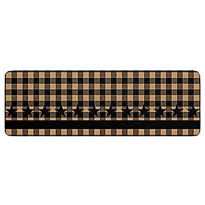 Indoor Door Mat Welcome Entryway Rug Western Star Country Style Buffalo Plaid Non Slip Floor Doormats Absorbent Bath Rugs Black Stars Striped on Checker Carpet for Front/Back Doors