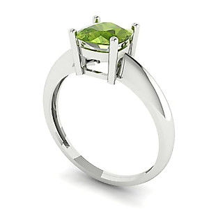 Clara Pucci 1.50 ct Cushion Cut Solitaire Genuine Natural Green Peridot Engagement Bridal Promise Anniversary Ring 14k White Gold