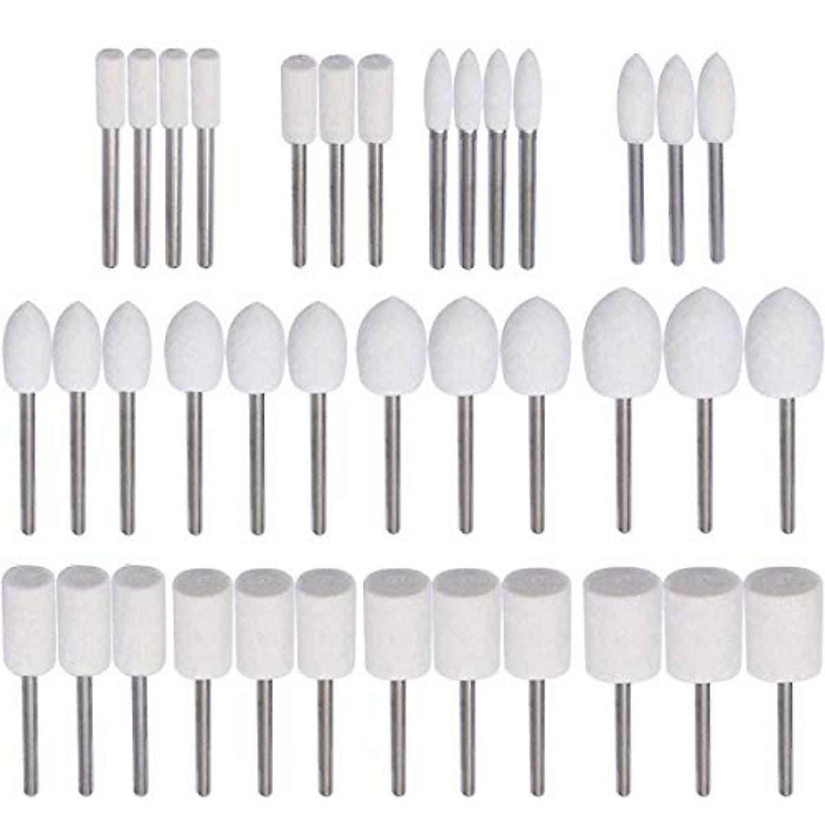 Polishing Buffing Wheels Set,Wool Felt Mounted Mandrel Grinding Bits Grinder Head Polish Watch Jewelry Rotary Tool Accessories Attachment - for Dremel 1/8 Inch Shank （38Pieces ）