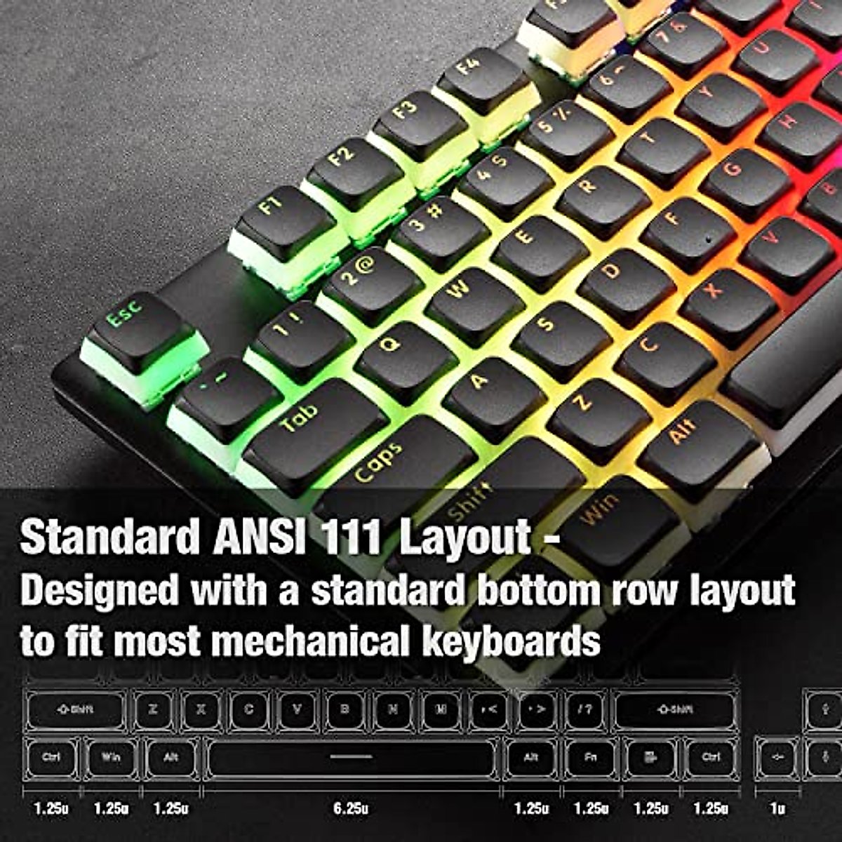 GUNMJO Golf Pudding PBT Doubleshot Keycaps for Gaming Keyboard with Cherry MX Switches, Spherical PBT Keycaps for Backlit Mechanical Keyboard, OEM Profile 111 Keys with 6.25U Space Bar, Black Color
