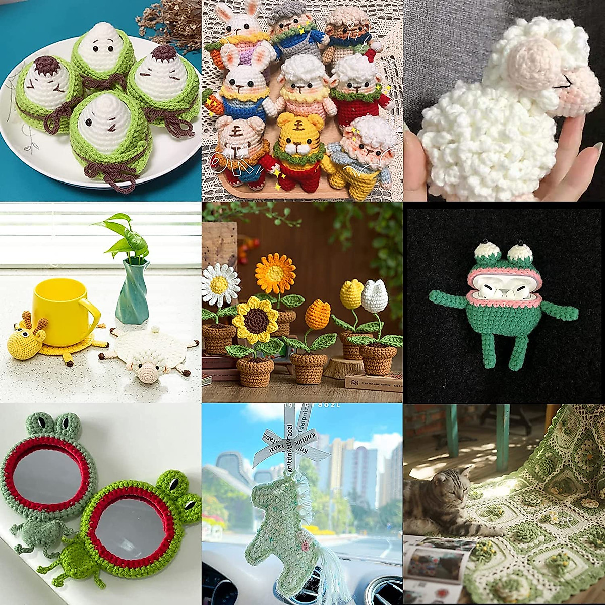 4 Pcs Glow in The Dark Yarn, Sewing Supplies,(55yd 50m) for Crocheting for DIY Arts, Crafts & Sewing Beginners Glow in The Dark Party (White Lemon Yellow Light Blue Light Green Green)