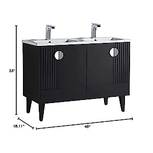 Fine Fixtures Venezian Collection - 48" Double Black Bathroom Vanity, Chrome Handles.