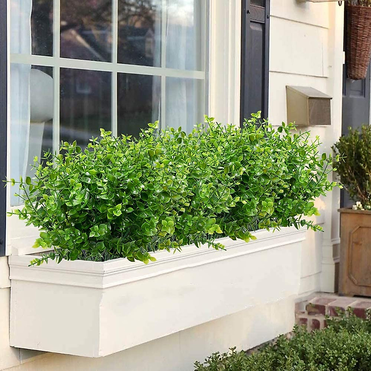 SIAMO Artificial Plants 20 Bundles,Fake Plants Decor Outdoor Hanging Plants Eucalyptus Stems Leaves Boxwood Greenery for Garden Porch Window Box Home Wedding Farmhouse Décor(Green)
