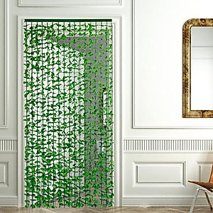 WZNING Leaf Strip Curtains, Artificial Green String Bamboo Bead Curtain Home Decoration Partition for Balconies Wall Garden Pergola, Easy to Install Interior Decoration, Home and Kitchen Decoration