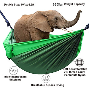 Double Hammock, Camping Hammock with 2 Tree Straps(16+2 Loops), Two Person Hammocks with 210T Nylon Parachute Portable Lightweight Hammock for Backpacking, Outdoor, Beach, Travel, Hiking, Camping Gear
