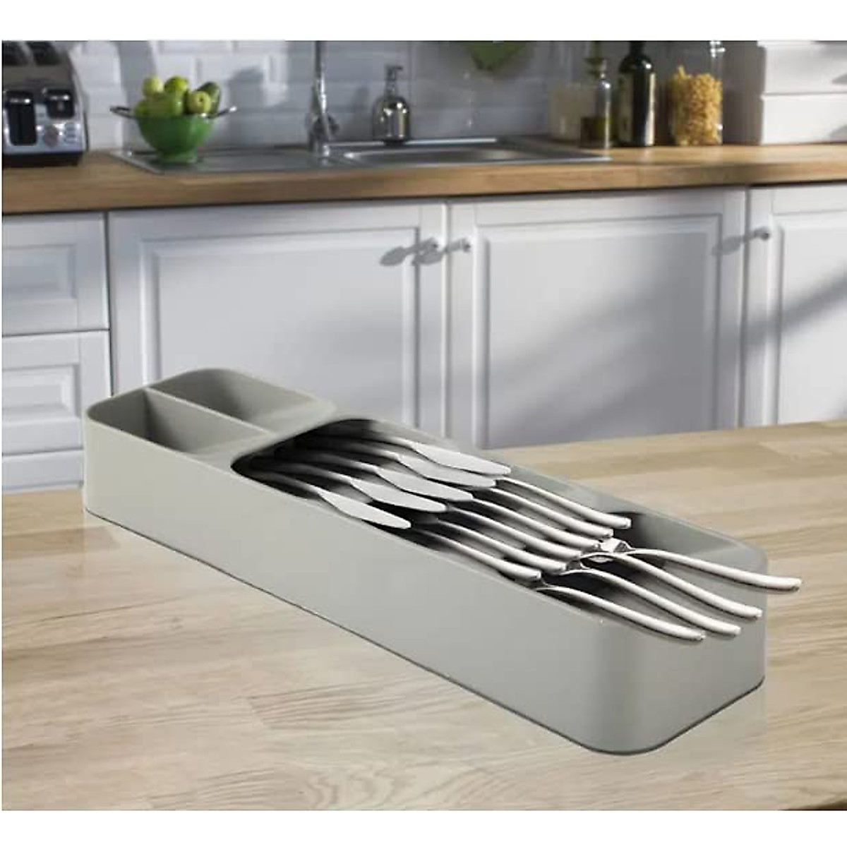 JoRuBa 1pc Multifunctional Knife And Fork Compartment Storage Box, Cutlery Spoon Box Knife And Fork Divider Organizer, Kitchen Drawer Storage Box Tray, 5.5inch/4.3inch