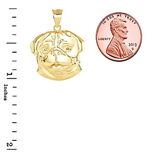 Sideways Crosses Fine 14k Yellow Gold Lovely Animal Pug Dog Head Charm Pendant
