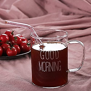 Reusable Glass Straws, 8mm Straight Bent Glass Drinking Straws, 4 Pcs Straws with Cleaning Brush, BPA Free Eco Friendly Glass Straws for Beverages, Shakes, Milk Tea, Juices, Cocktail (Pink)