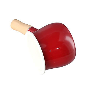 500ML Home Enamel Milk Pan With Wooden Handle, Small Enamel Saucepan Butter Warmer Cookware Pan Sauce Pan Kitchen Tool