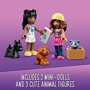 LEGO Friends Pet Adoption Café 41699 Building Toy - Collectible Animal Rescue Set with Olivia & Priyanka Mini-Dolls, Cat & Dog Figures, Creative Toys for Boys, Girls, and Kids Ages 6+