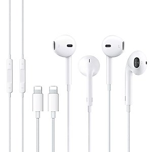 NOBVEQ 2 Packs Earbuds for iPhone Headphones Wired Earphones (Built-in Microphone & Volume Control) Headsets for iPhone 14/13/12/11/SE/XR/8/7 Support All iOS-System, Sport Headphone with Mic - White