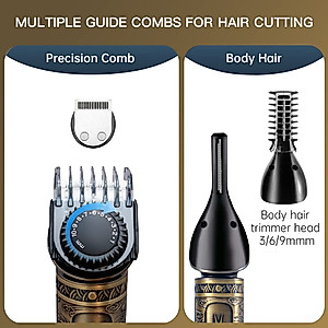 Scttomon Beard Trimmer Kit Professional Hair Clipper Trimmer Zero Gapped T-Blade Trimmer Electric Shaver Razor Nose Body Trimmer for Men Cordless Grooming Kit 7 in 1