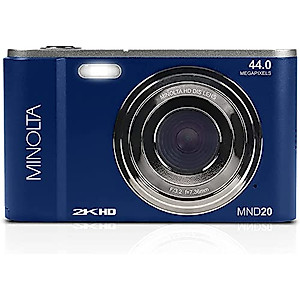 Minolta MND20-BL 44 MP / 2.7K Ultra HD Digital Camera Blue Bundle with Lexar 64GB High-Performance 800x UHS-I SDHC Memory Card Blue Series