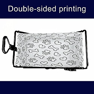 Collapsible Wagon Cart Pet Dog Footprints Heart and Bone Black Outline on a White Seamless Foldable Utility Wagon Large Capacity Garden Cart with Push Bar for Beach Camp Outdoor Shopping