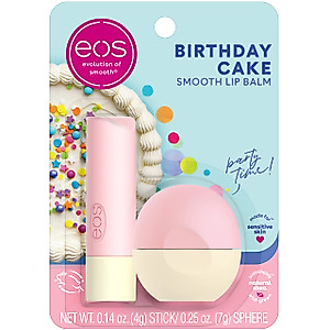 eos Natural Shea Lip Balm- Birthday Cake, All-Day Moisture Lip Care Products, 0.39 oz
