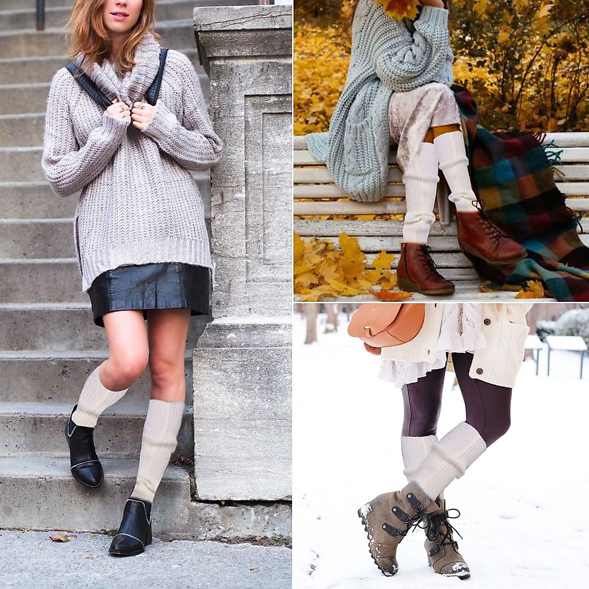 Ewandastore Women's Candy Color 80S Winter Leg Warmers Knitted Wool Crochet Long Boot Socks, White