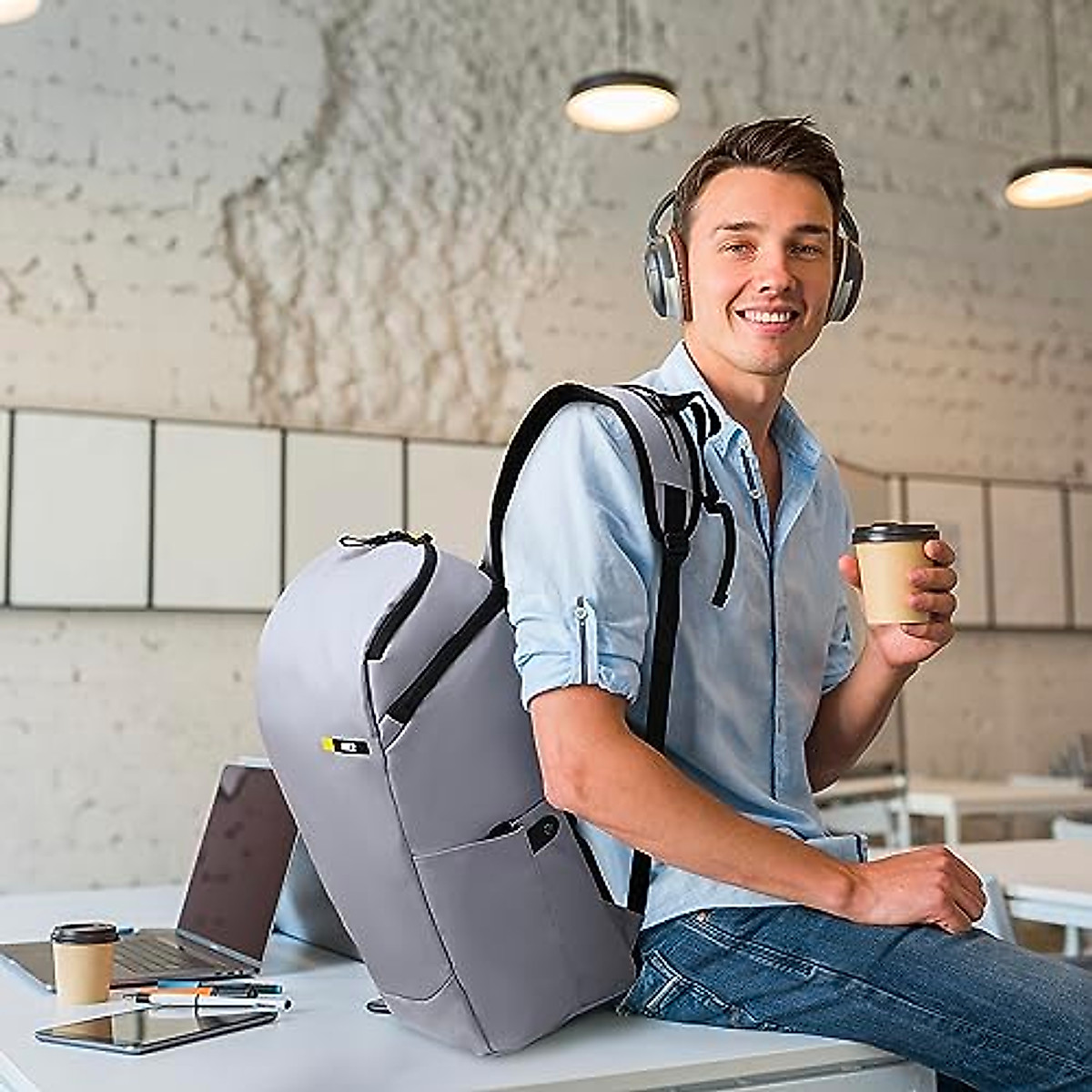 MIER Water Resistant Travel Backpack for Men Women, Carry On Commuter Back Pack Casual Daypack with Multiple Pockets for Work College Hiking Outdoors (25L, Grey)