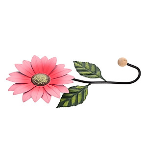 KONTONTY Small Daisy Wall Hanging Flower Wall Art Hooks Rose Decor Wall Mounted Hook Iron Art Craft Utensil Hanger Wall Mounted Clothes Hanger Towel Hat Hook Wrought Iron Coat Pink Office