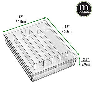mDesign Dual Expandable Plastic In-Drawer Utensil Organizer Tray Deep 6 Divided Sections for Kitchen; Holds Cutlery, Flatware, Silverware, Cooking Utensils, Ligne Collection, 2 Pack, Clear