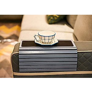 Sofa Arm Tray Table Slinky Secure/Flexible/Foldable Couch Tray Table with Non-Slip Mat for Drinks, Food, Phone or Remote. Sustainable Slinky Bamboo Design (16.5" L x 13.25" W x 0.4" H, Grey)