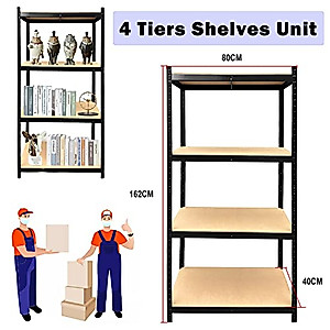 VickyHome Heavy Duty 4 Tier Storage Metal Shelf Unit, Adjustable Utility Rack Shelves with MDF Boards, Organization Multipurpose Shelf for Shed, Workshop, Warehouse, 875KG Capacity