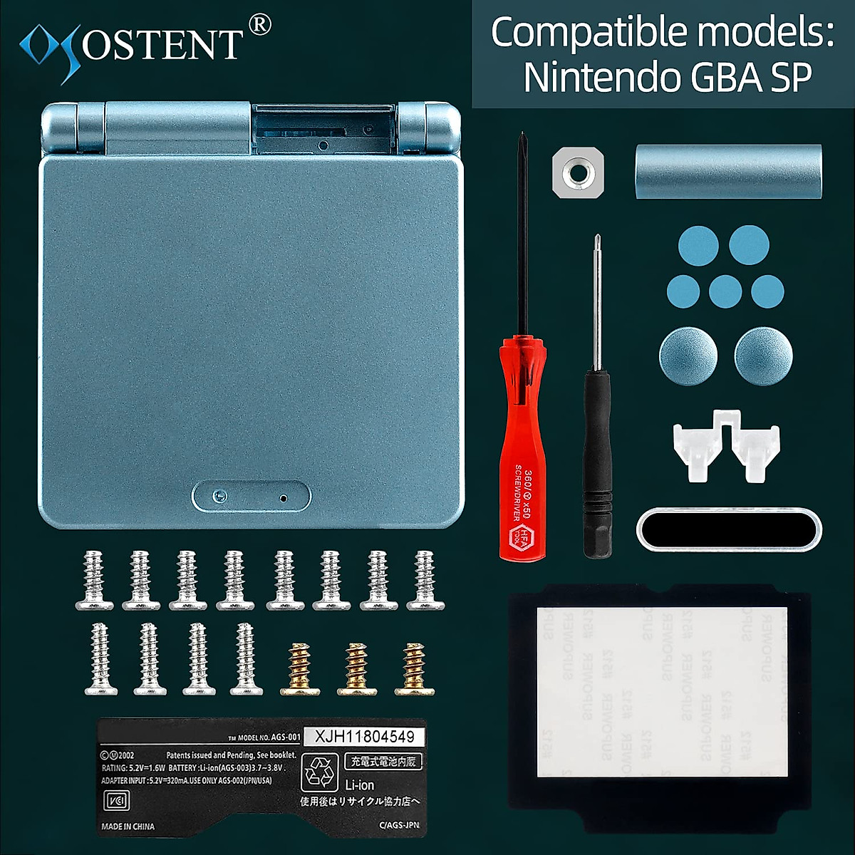 Ostent Full Housing Shell Case Cover Replacement for Nintendo GBA SP Gameboy Advance SP - Color Light Blue