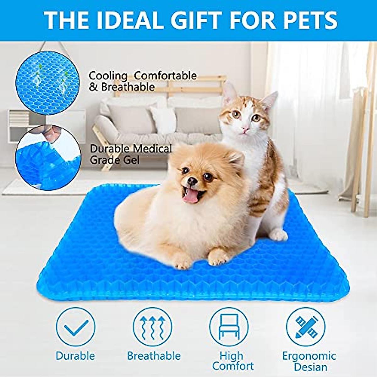 Gel Seat Cushion, Double Thick Big Gel Seat Cushion, Honeycomb Design Gel Seat Cushion for Pressure Relief Back Pain, Gel Cushion for Home Office Chair Cars Wheelchair(with Non-slip Seat Cover)