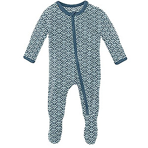 KicKee Print Footie with Zipper, Fitted Long Sleeve Pajamas, Ultra Soft Everyday One-Piece Loungewear, Nautical (Fresh Air Waves - 3-6 Months)