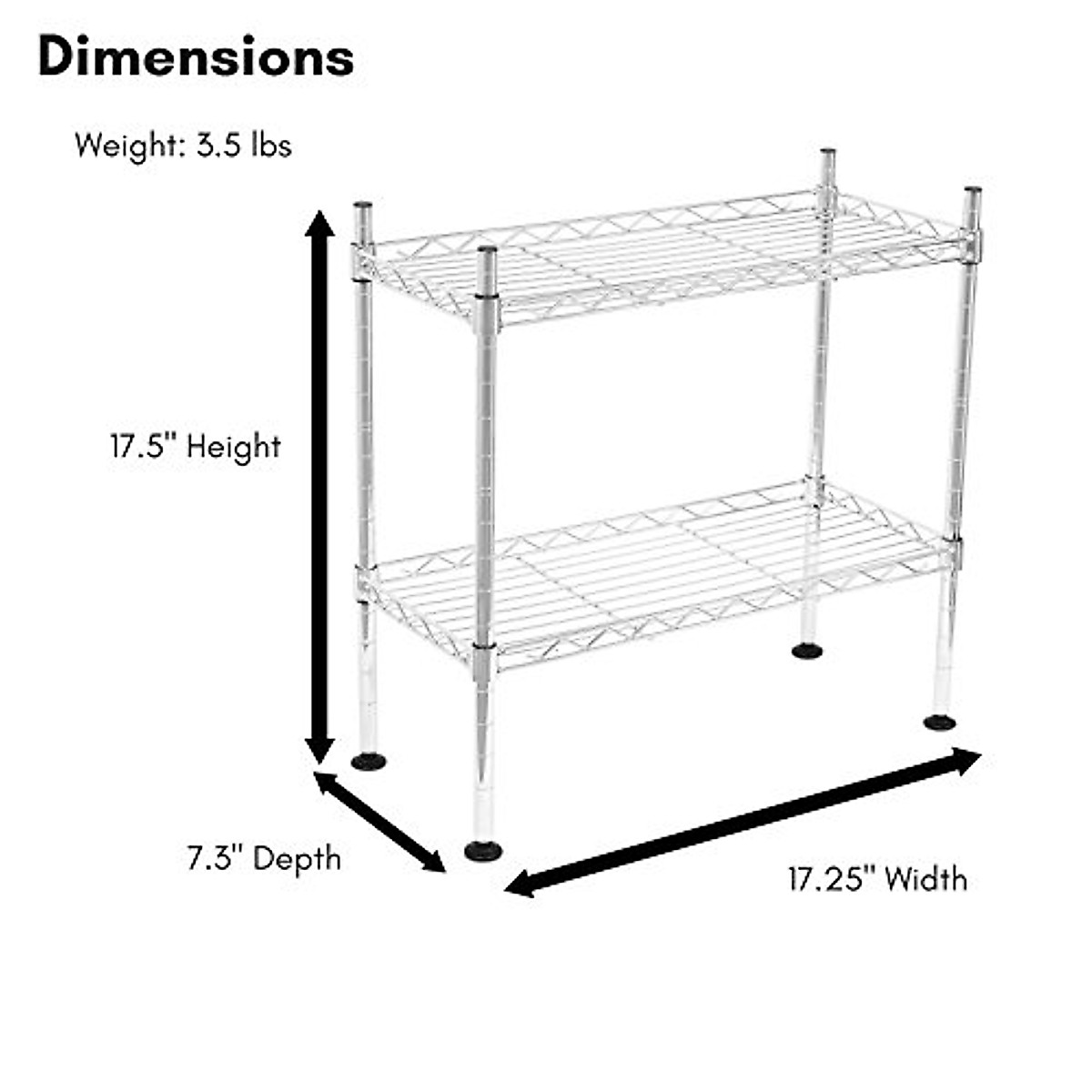 Internet's Best 2-Tier Mini Wire Utility Shelving - Chrome - Small Shelf - Adjustable Rack Unit - Kitchen Bathroom Pantry Laundry Storage - Under The Sink Organization - Organize Your Cabinets