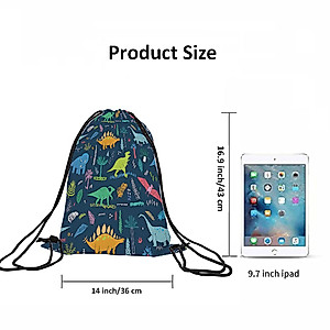 Beabes Dinosaur Drawstring Backpack Bag - Cute Cartoon Animal Funny Cool Colorful Dino Tropical Palm Leaf Sport Gym Sack Drawstring Bag for Men Women