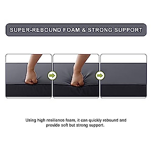 Faible Poisson Outdoor Chair Cushions, 18 x 18 Inch Waterproof Patio Furniture Back & Deep Seat Cushion Set with Handle and Anti-Slip Straps for Indoor Garden Camping, Plain Dark Grey