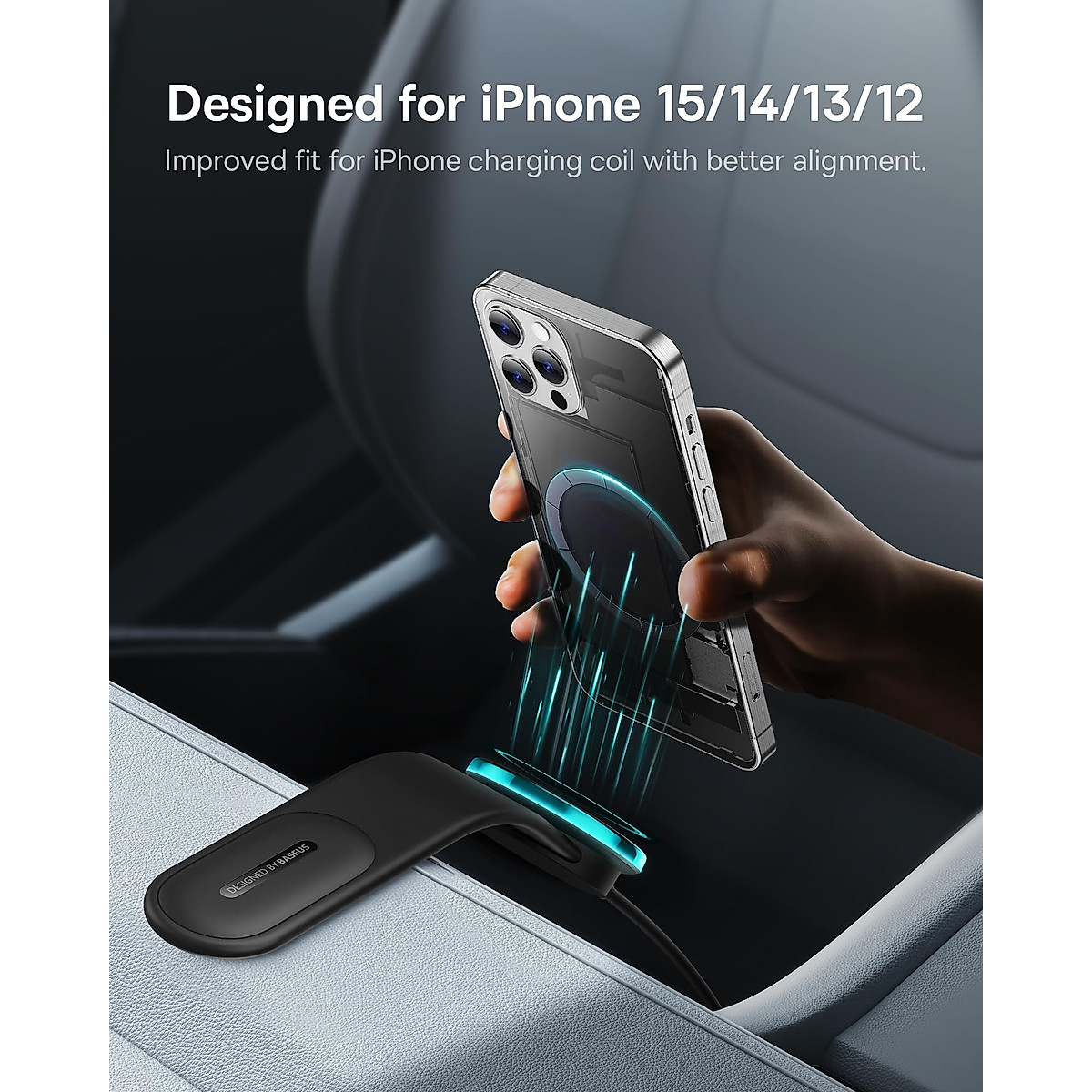 Baseus for Magsafe Car Mount Charger, 15W Wireless Car Charger Phone Holder, Magnetic Car Dash Mount for iPhone 15 14 13 12 Pro Plus Max, Bendable Memory Titanium Alloy for All Dashboard, Windshield