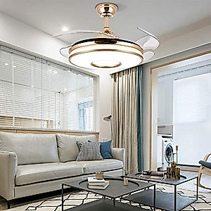 42 Inch Modern Golden Ceiling Fan with Light and Remote Control Bluetooth Music Playback Function 3 Colors 3 Speed Smart Ceiling Fan Light Kit LED Chandelier Ceiling Fan for Living Room Bedroom (Wave)