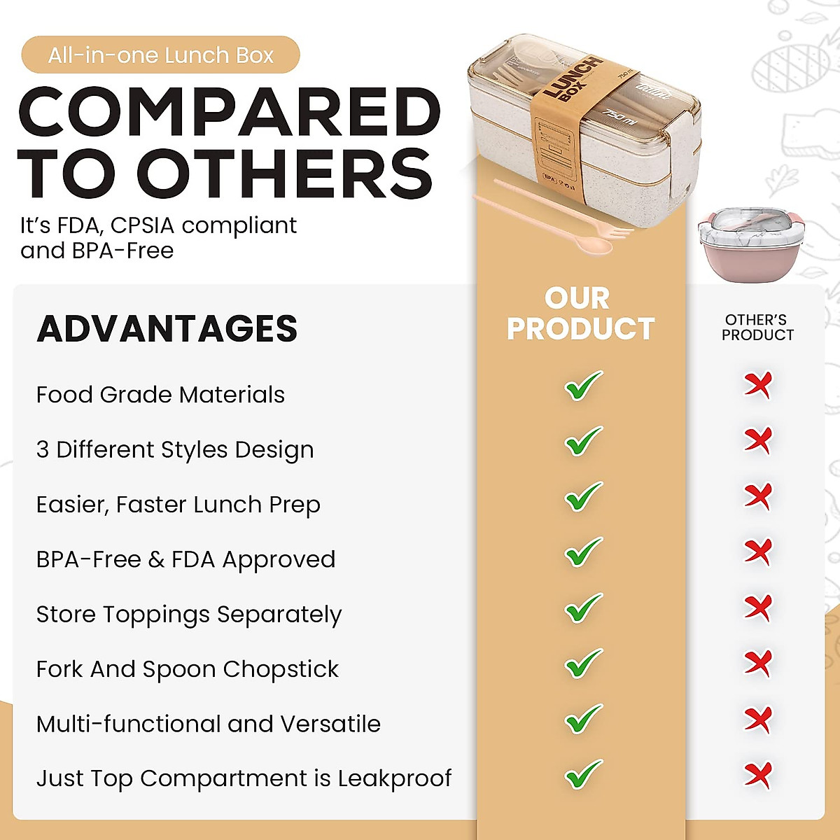 TARLINI Kids Bento Box | Leakproof Lunch Containers | Cute Lunch Boxes for Kids With Utensils, Chopsticks & Dividers | Bento Boxes for Adults, Dishwasher & Microwave Safe Japanese Bento