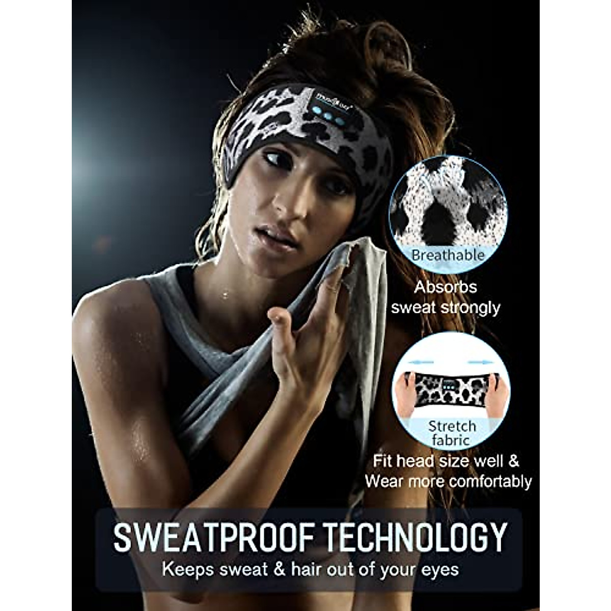 MUSICOZY Sleep Headphones Bluetooth Sports Headband, Wireless Music Sleeping Headphones Sleep Eye Mask Earbuds IPX6 Waterproof for Side Sleepers Workout Running Insomnia Travel Yoga Office, Pack of 2