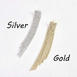Unicra Long Rhinestone Fringe Earrings Silver Bridal Tassel Dangle Earrings Large Bling Crystal Chandelier Drop Earrings Wedding Party Jewelry for Women (Gold)