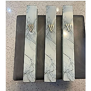 A&S Mezuzot Modern Glass Mezuzah Case in Shatterd Glass Design Waterproof Judiaca Door Mezuzah Home Blessing and Protection Cover (White Marble, 7 Inches)