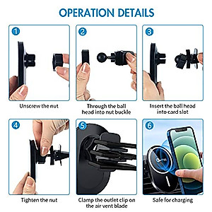 WAITIEE Magnetic Wireless Car Charger Compatible with iPhone 14/13/12 Series Caseless and Magnetic Cases with QC3.0 Adapter, Fast Wireless Car Mount with Secure Air Vent Clamp, Black