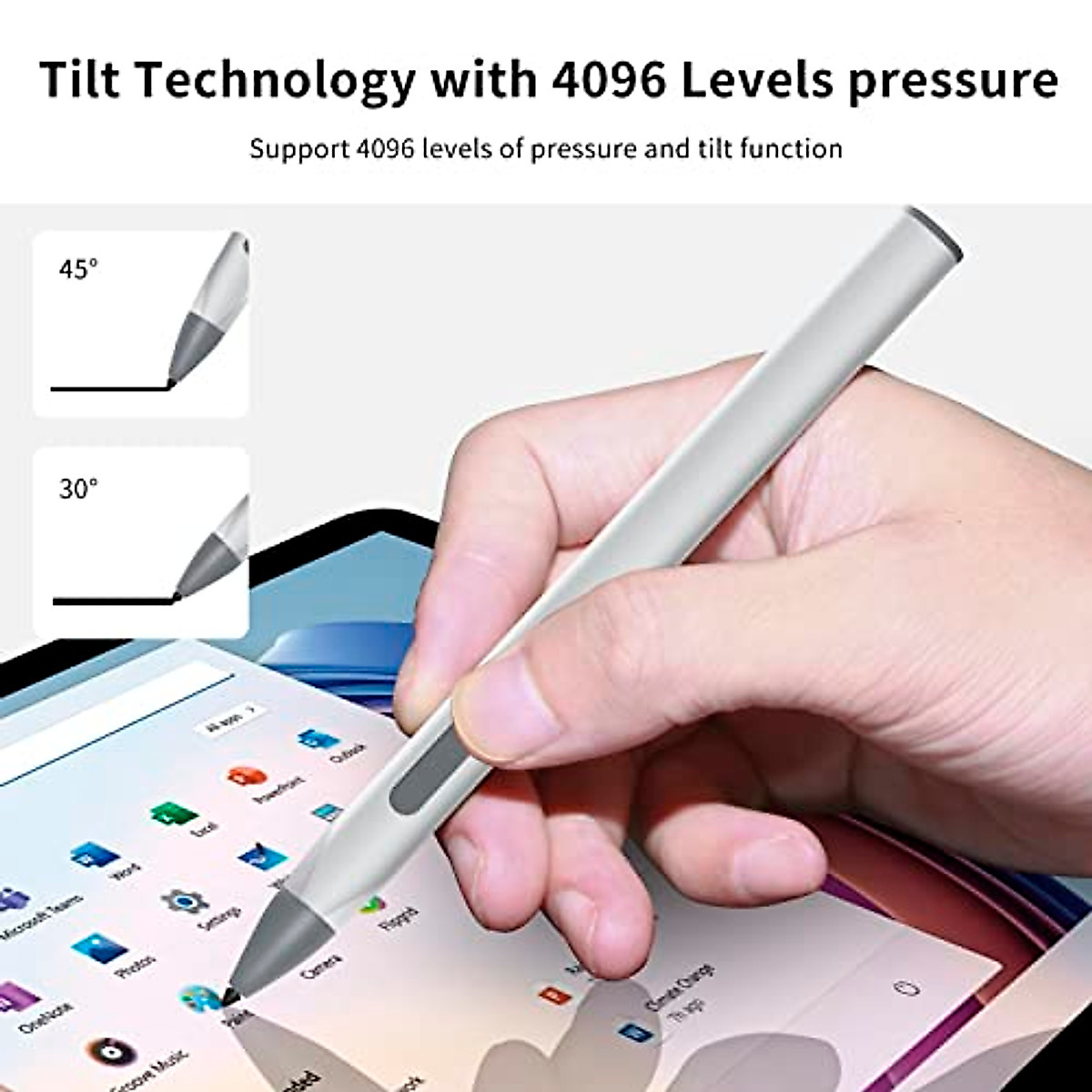 SSS·GRGB Stylus Pen for Microsoft Surface Pro9/8/X/7/6/5/4/3 Surface Go 3/2/1 Surface 3/Laptop/Studio/Book 4/3/2/1 with 4096 Tilt Pressure Palm Rejection Magnetic Attachment Rechargeable, Silver
