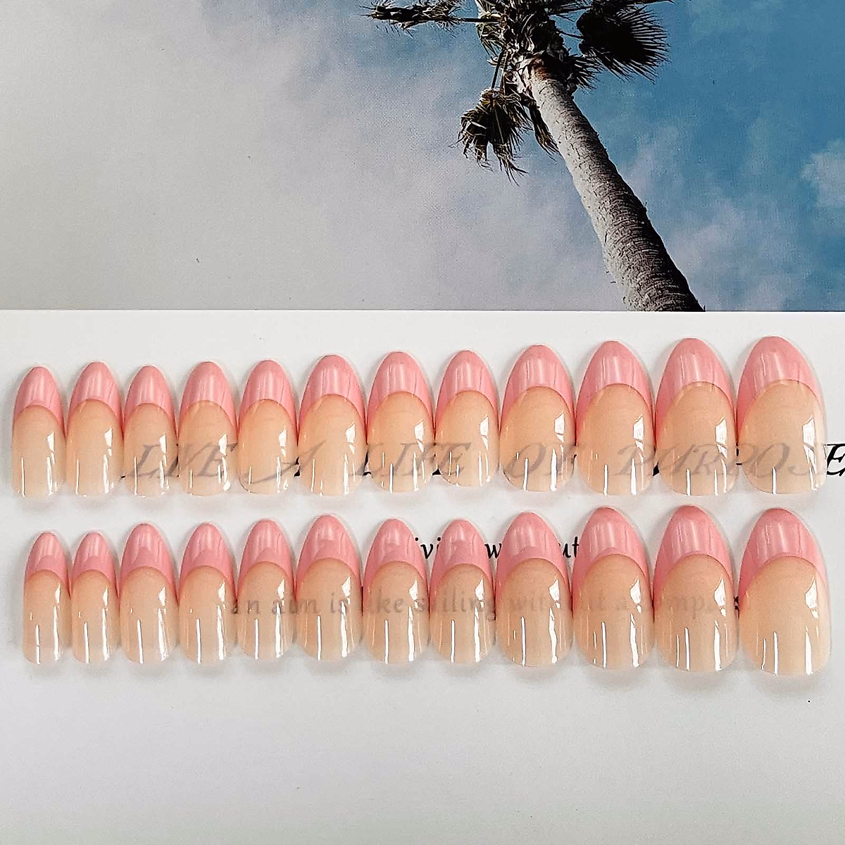 DANMANR Square Press on Nails Short Fake Nails French Acrylic Full Cover False Nails for Women and Girls 24PCS (Pink almond french)