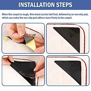 Ubozaw Non Slip Rug Gripper, 8 Pcs Rug Tape for Area Rugs, Anti Slip Rug Grips, No Skid Rug Grippers for Hardwood Floors and Tile, Reusable and Washable Carpet Tape for Kitchen, Bathroom, Living Room