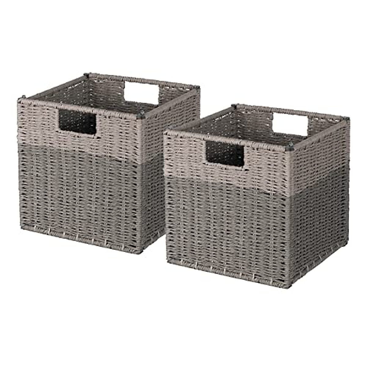 AELS Woven Baskets for Storage, Natural Hand-woven Storage Baskets for Organizing, Cubby Cubes Storage Bins for Shelves, 11" Modern Farmhouse Square Storage Cubes with Handles, Ombre Gray, 2 Pack