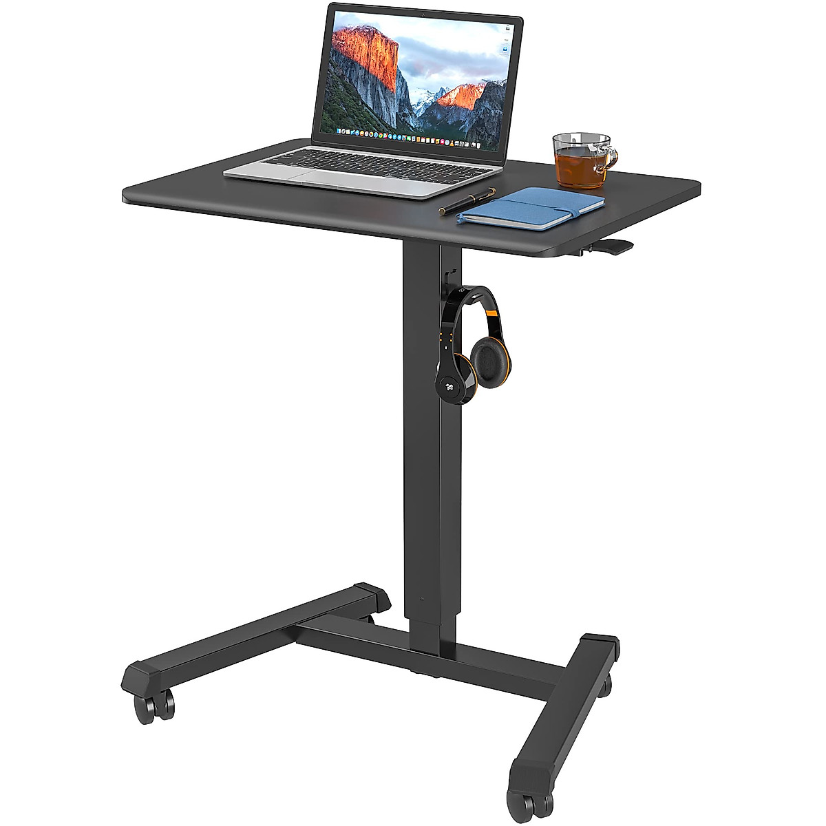 BONTEC 25.6 x 17.7 Inch Mobile Stand Up Desk, Podium, Rolling Standing Desk Up to 33LBS with Wheels and Stoppers, Laptop Standing Desk Height Adjustable, Black